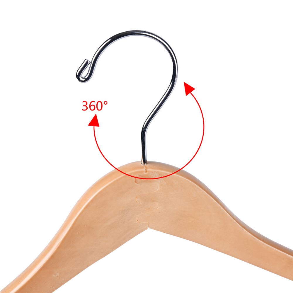 Quality Hangers Wooden Hangers Beautiful Sturdy Suit Coat Hangers with Locking Bar Glossy Natural Wood (5)