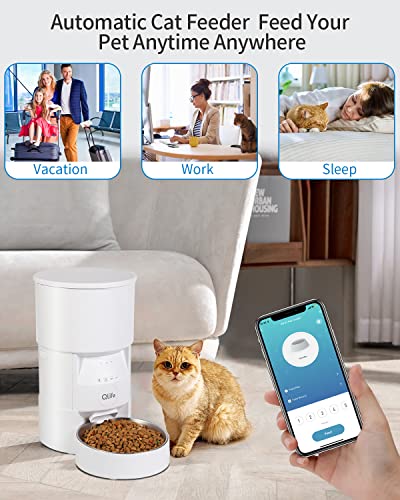 QLIFE Automatic Cat Dog Feeder: Dry Food Dispenser for Dog, Auto Pet Feeder, Portion Control Automatic Dog Feeder (White WiFi, 3L)