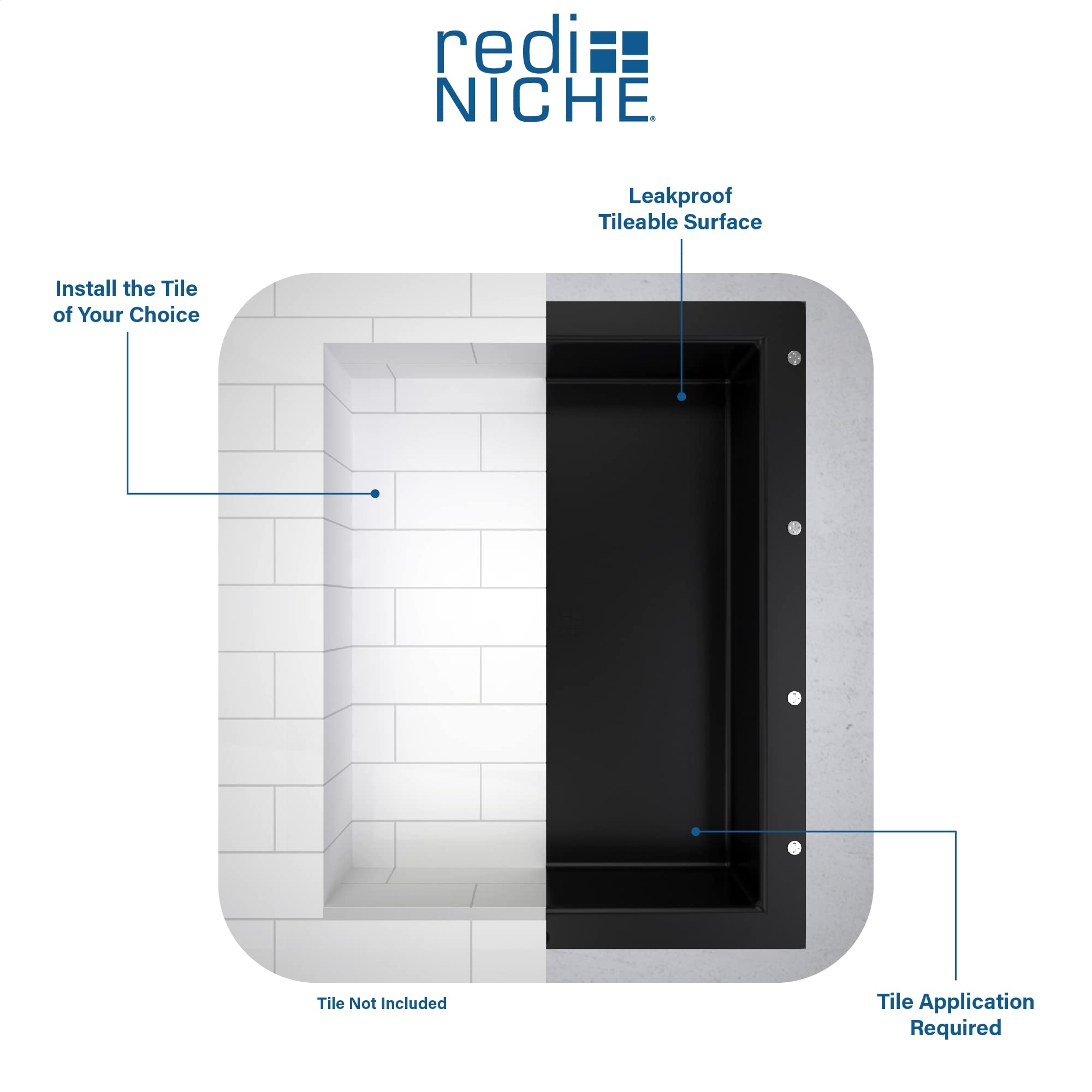 Redi Niche Double Niche Recessed Shower Shelf- Black, Two Inner Shelves, 16-Inch Width x 34-Inch Height x 4-Inch Depth