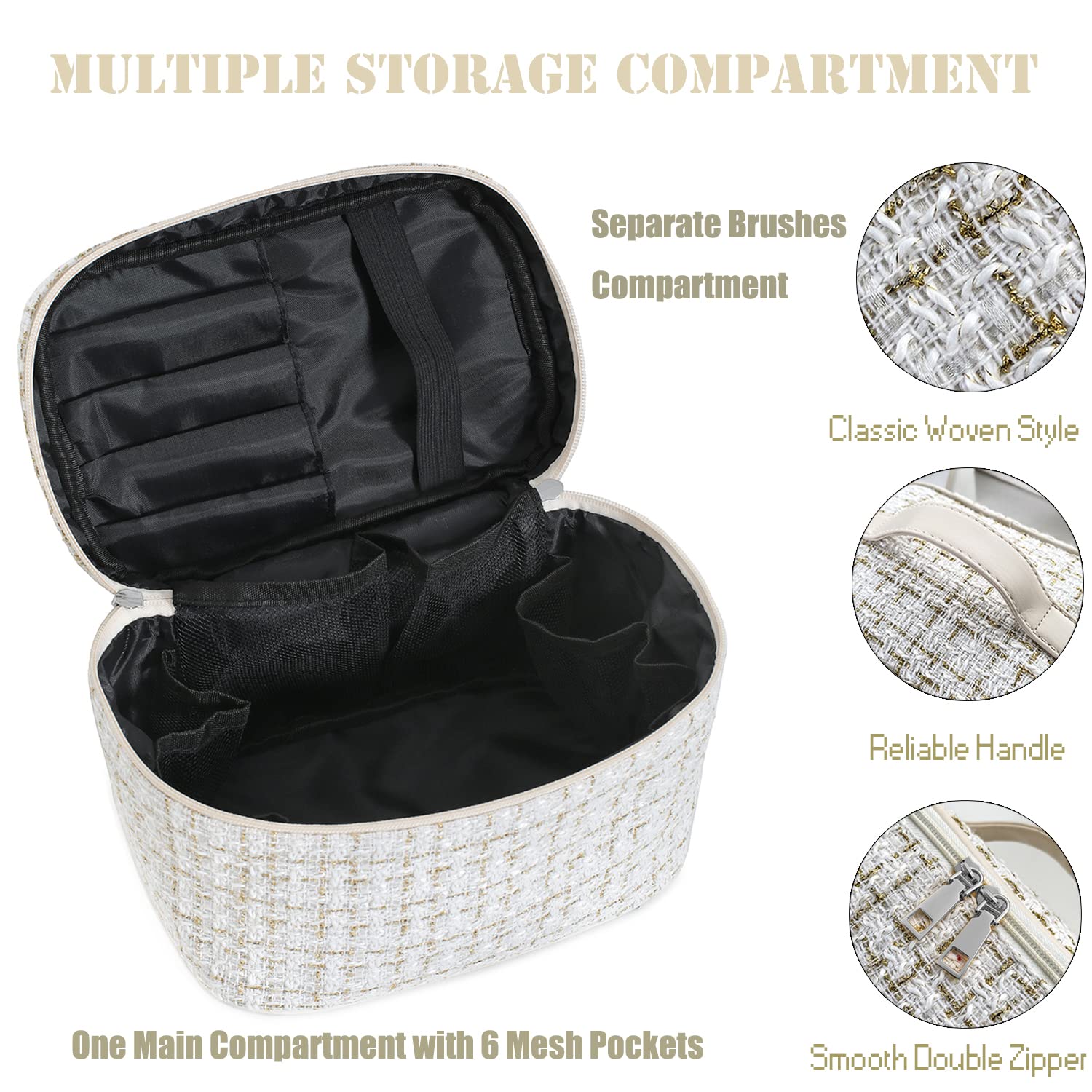 Large Portable Travel Makeup Bag - Cosmetic Bag Makeup Case Organizer for Women