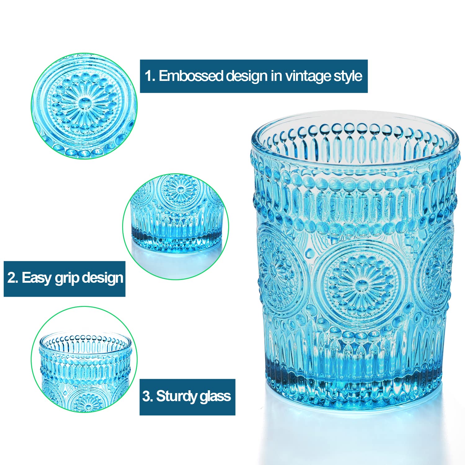 GLASS SMILE 6 Pack Romantic Water Glasses-10.5 OZ Purple Vintage Drinking Glasses Tumblers for Whisky, Beer, Juice, Beverages, Cocktail