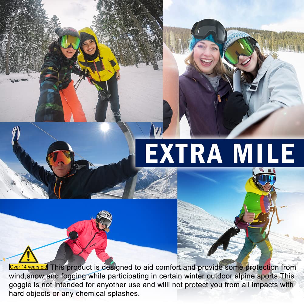 Extra Mile Ski Goggles, Anti-Fog Protection Snowboard Dual Lens for Men Women