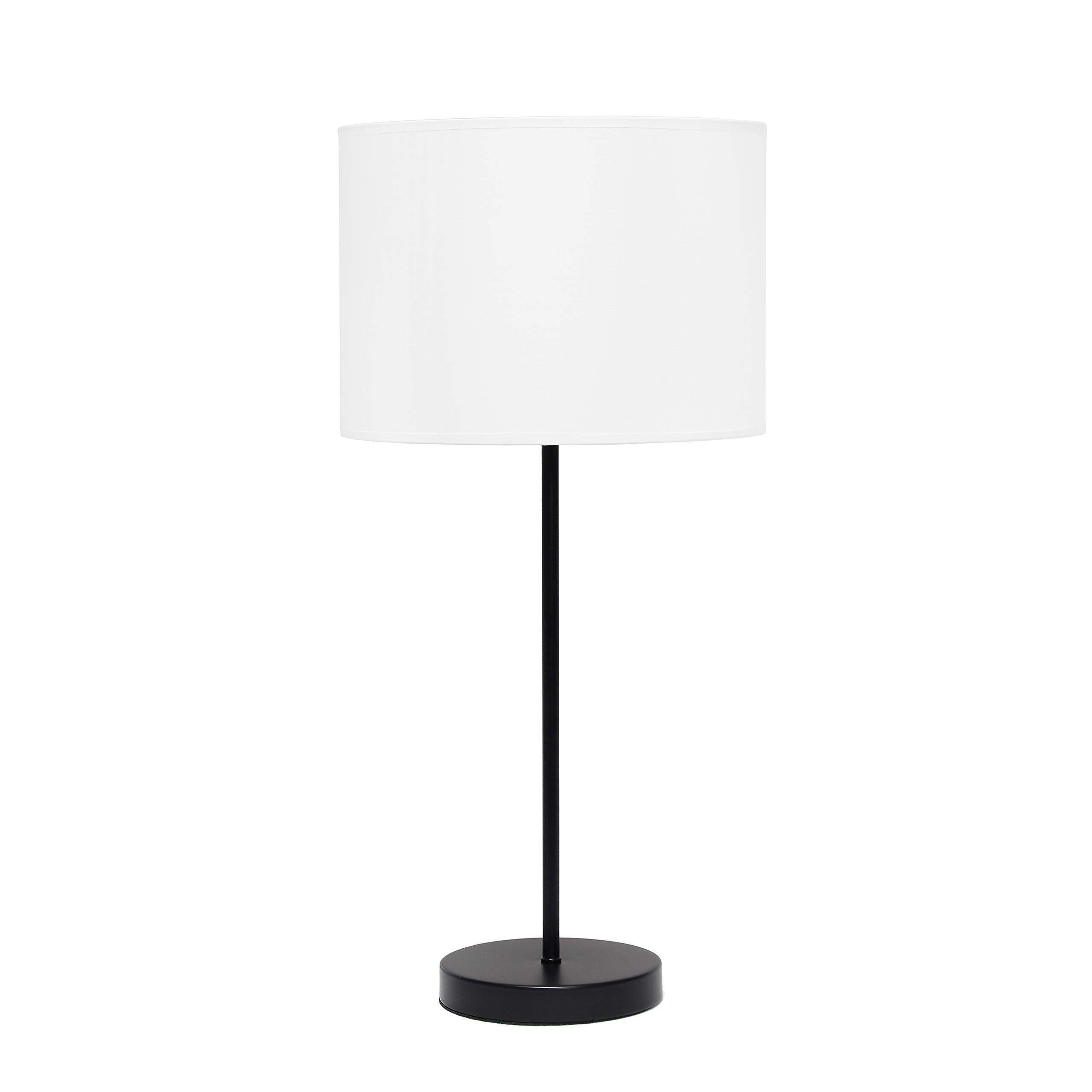 Simple Designs LT2040-BAW 23" Tall Contemporary Standard Metal Stick Lamp with Round Base and Drum Fabric Shade for Home Décor, Bedroom, Office, Dorm, Living Room, Entryway, Foyer, Black & White