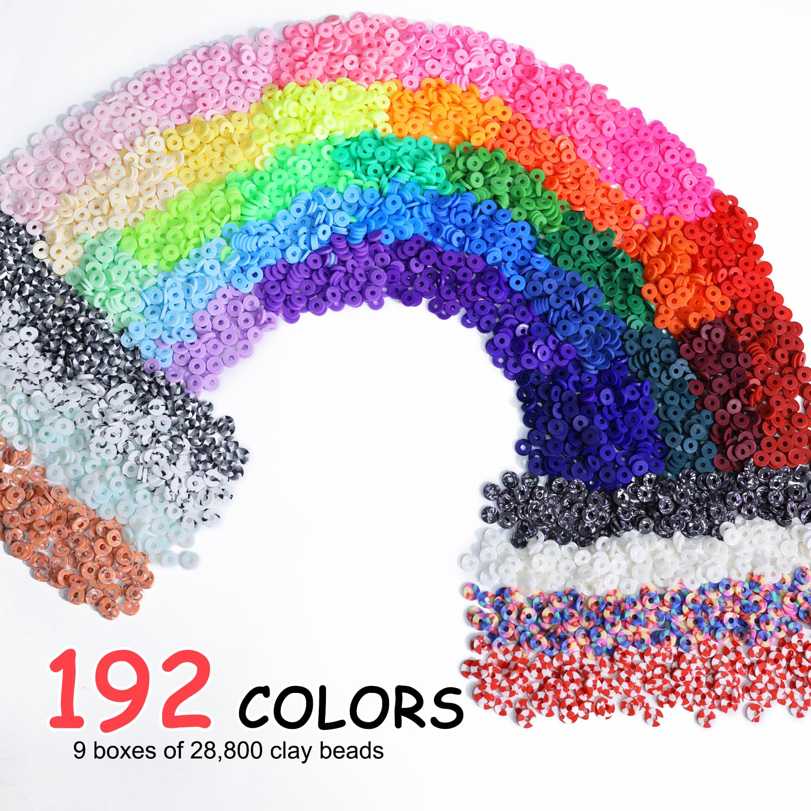 Redtwo 30000 Pcs Clay Beads Bracelet Making Kit, 9 Boxes 192 Colors Friendship Bracelet Kit Flat Polymer Heishi Beads for Jewelry Making, Crafts Gift for Girls Ages 6-12 (Clay Beads 30000)