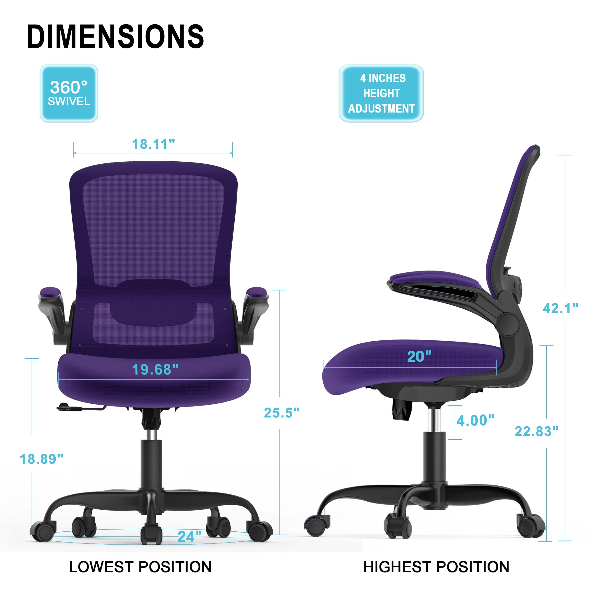 Office Chair, Ergonomic Desk Chair with Adjustable Lumbar Support, High Back Mesh Computer Chair with Flip-up Armrests-BIFMA Passed Task Chairs, Executive Chair for Home Office