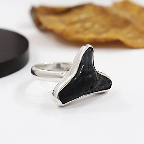 Fossilized Shark Tooth Ring Handmade 925 Sterling Silver Dainty Shark Tooth Ring Jewelry Best Gift (Shark Tooth, 7)