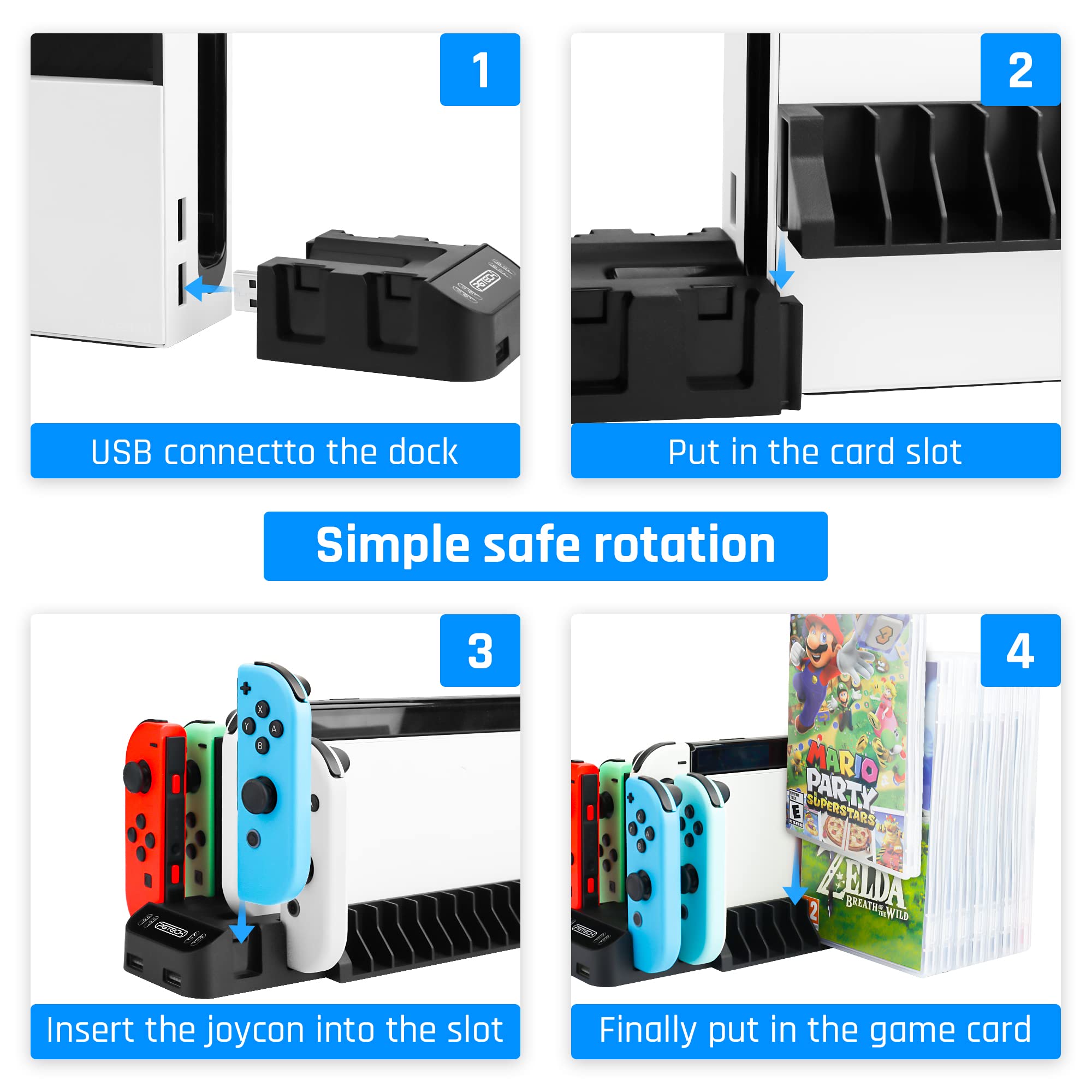 FANPL Switch Controller Joycons Charging Stand Dock for Nintendo Switch & OLED with 13 Game Card Boxes Storage - LED indicator light & 2 USB 2.0 Plug