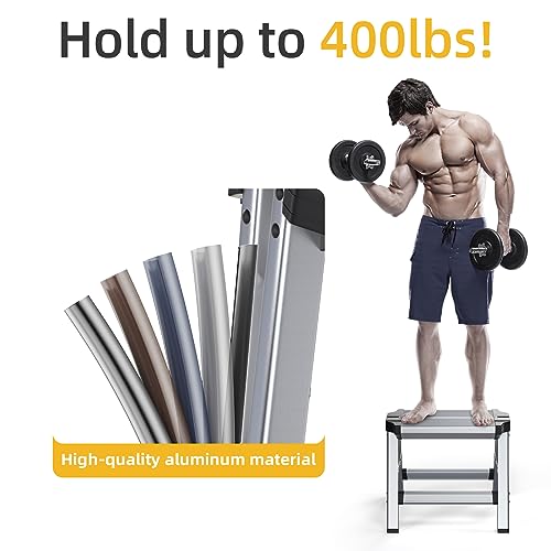 MTKOALA Folding Aluminum Step Stool - 400 lb Load Capacity - Foldable & Sturdy - Ideal for Adults, Kids, and Babies