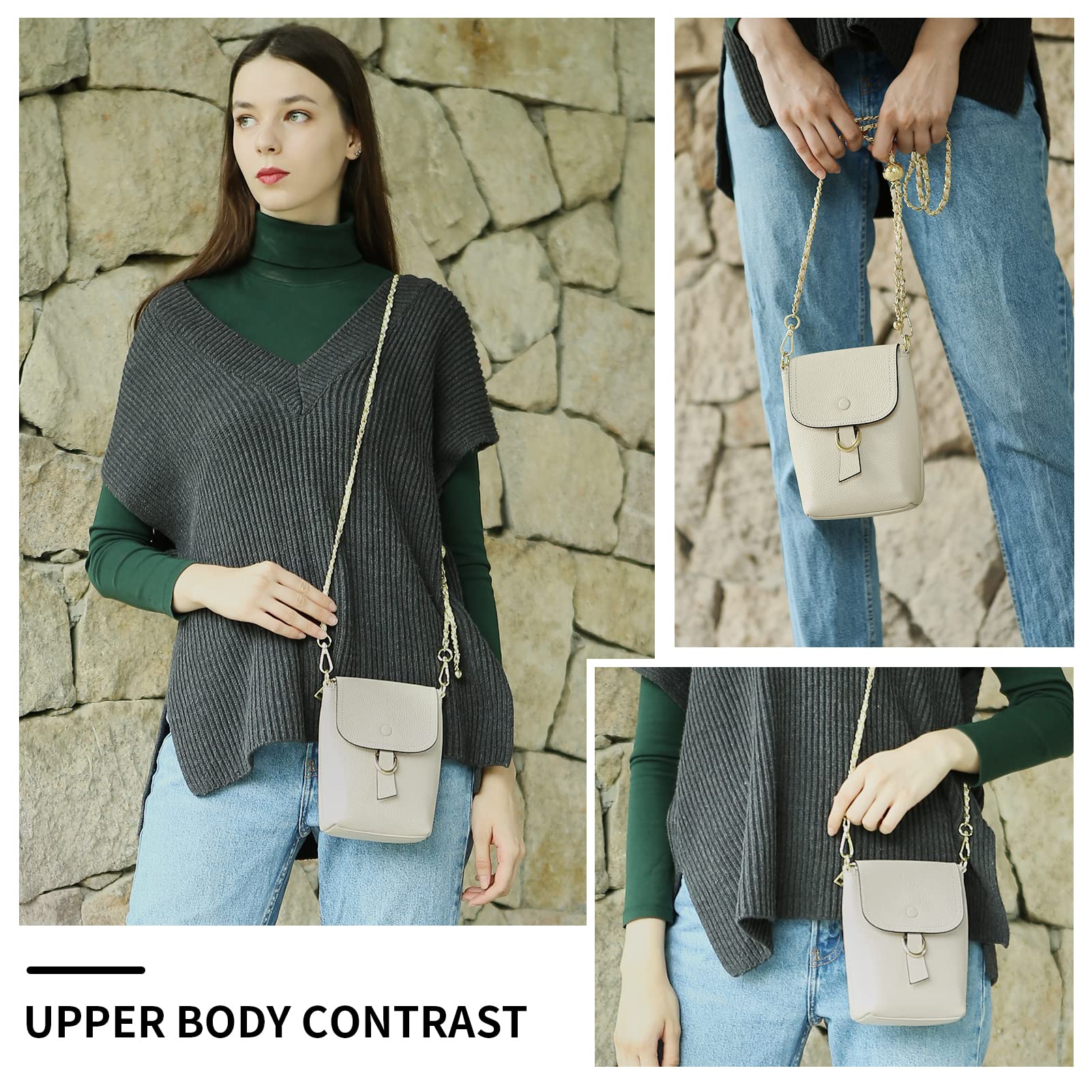 Hippopo Small Crossbody Phone Bag For Women Designer Fashion Soft Pebbled Real Leather Shoulder bag (Black)