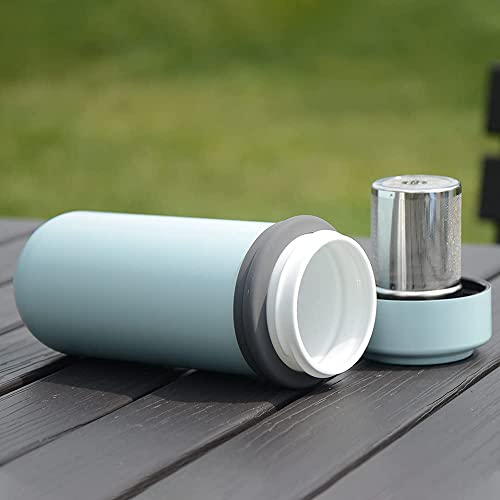 Vacuum Insulated Water Bottle,9Oz Double Wall Insulation Stainless steel Thermos Cup with Ceramic Liner Keeps Beverage Hot or Cold for 6 Hours, Tea Coffee Travel Tumbler Mug with Infuser (Blue)
