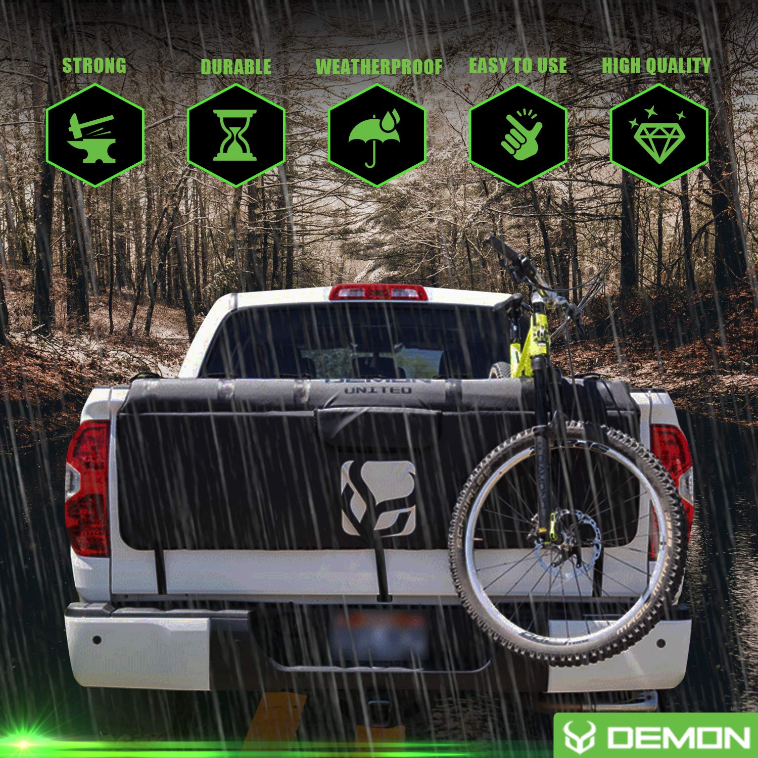 Demon Tailgate Pad for Mountain Bikes with Tool Pocket for Mechanic Tools/Tailgate Cover with Secure Bike Frame Straps (Large (60" wide) for full size pickups)
