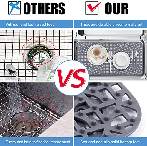 JUSTOGO Sink Protectors for Kitchen Sink,Silicone Sink Mat Grid Accessory 26 "x 13 ",1 PCS Non-slip Grey Sink Mats for Bottom of Kitchen Farmhouse Stainless Steel Porcelain Sink