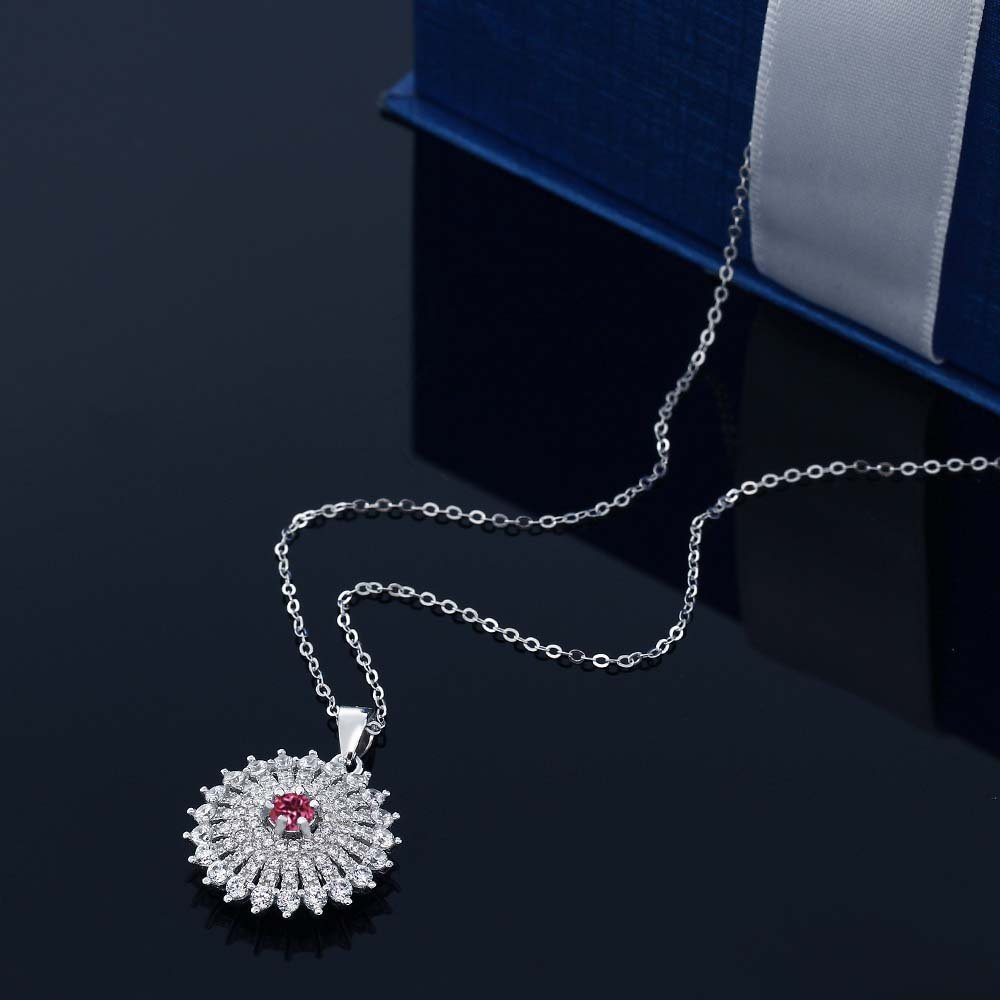 Gem Stone King 925 Sterling Silver Round Pink Tourmaline Pendant Necklace (1.56 cttw; With 18 Inch Silver Chain)
