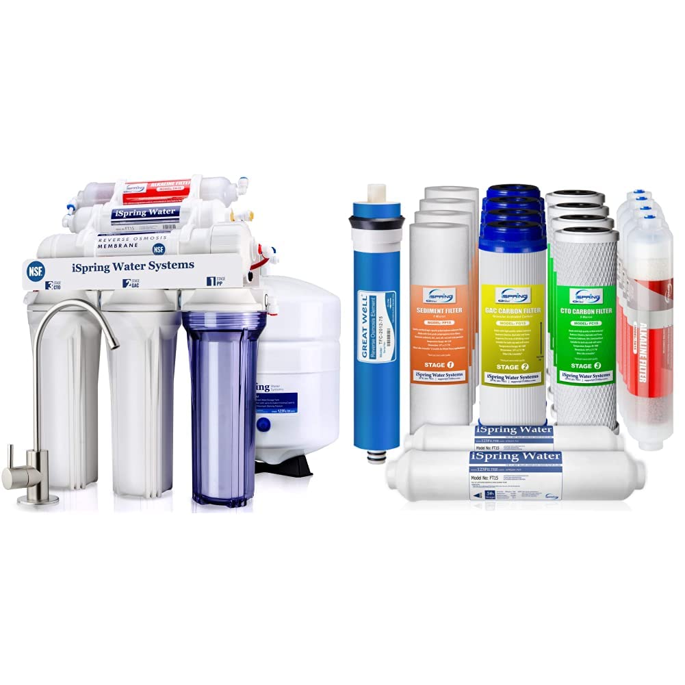 iSpring RCC7AK 6-Stage Superb Taste High Capacity Under Sink Reverse Osmosis Drinking Water Filter System & 2-Year Replacement Supply Set for 6-Stage Reverse Osmosis RO Water Filtration Systems