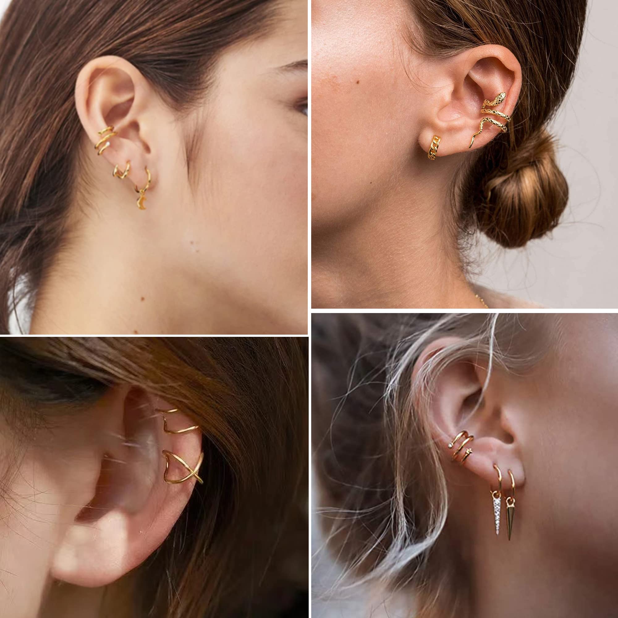 HAIAISO 51Pcs Ear Cuffs for Women Non Piercing Adjustable Ear Cuff Earrings Cuff Chain Earring Clip On Cartilage Helix Wrap Earrings