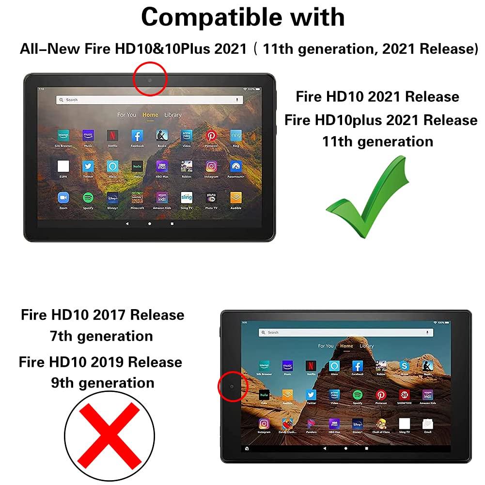 FANRTE Case Fits All-New Amazon Kindle Fire HD 10 & 10 Plus Tablet (11th Generation, 2021 Release)-Slim PU Leather Trifold Stand Cover PC Hard Back Shell with Auto Wake/Sleep(Rose red)