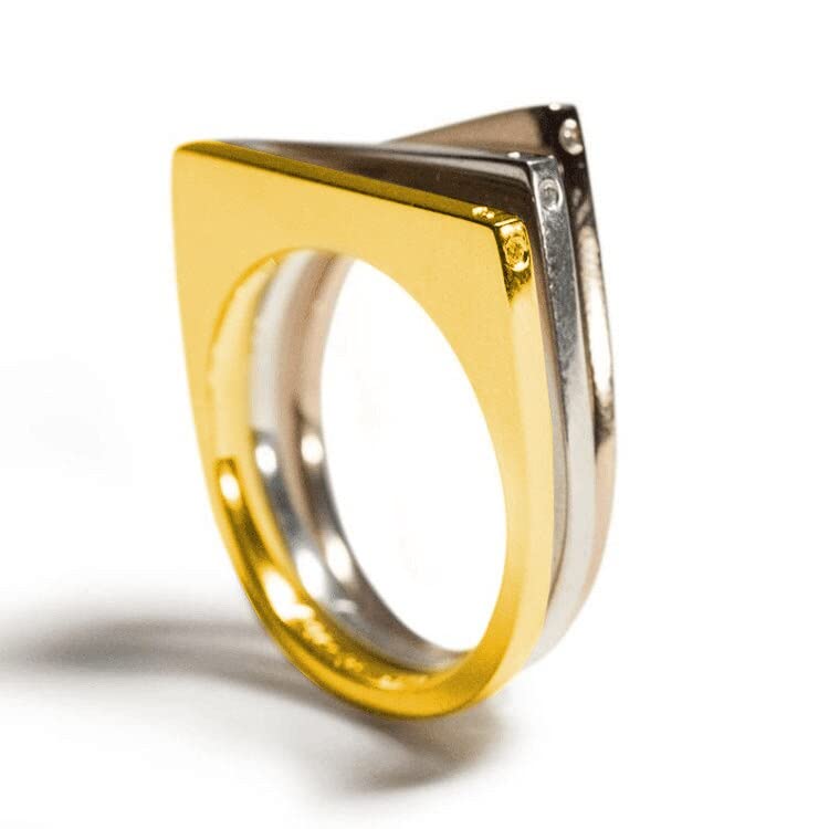 Geometric Ring Simple Two Bar Round Rings for Women Stainless Steel Simple Rose Gold Matte Wedding Party Rings