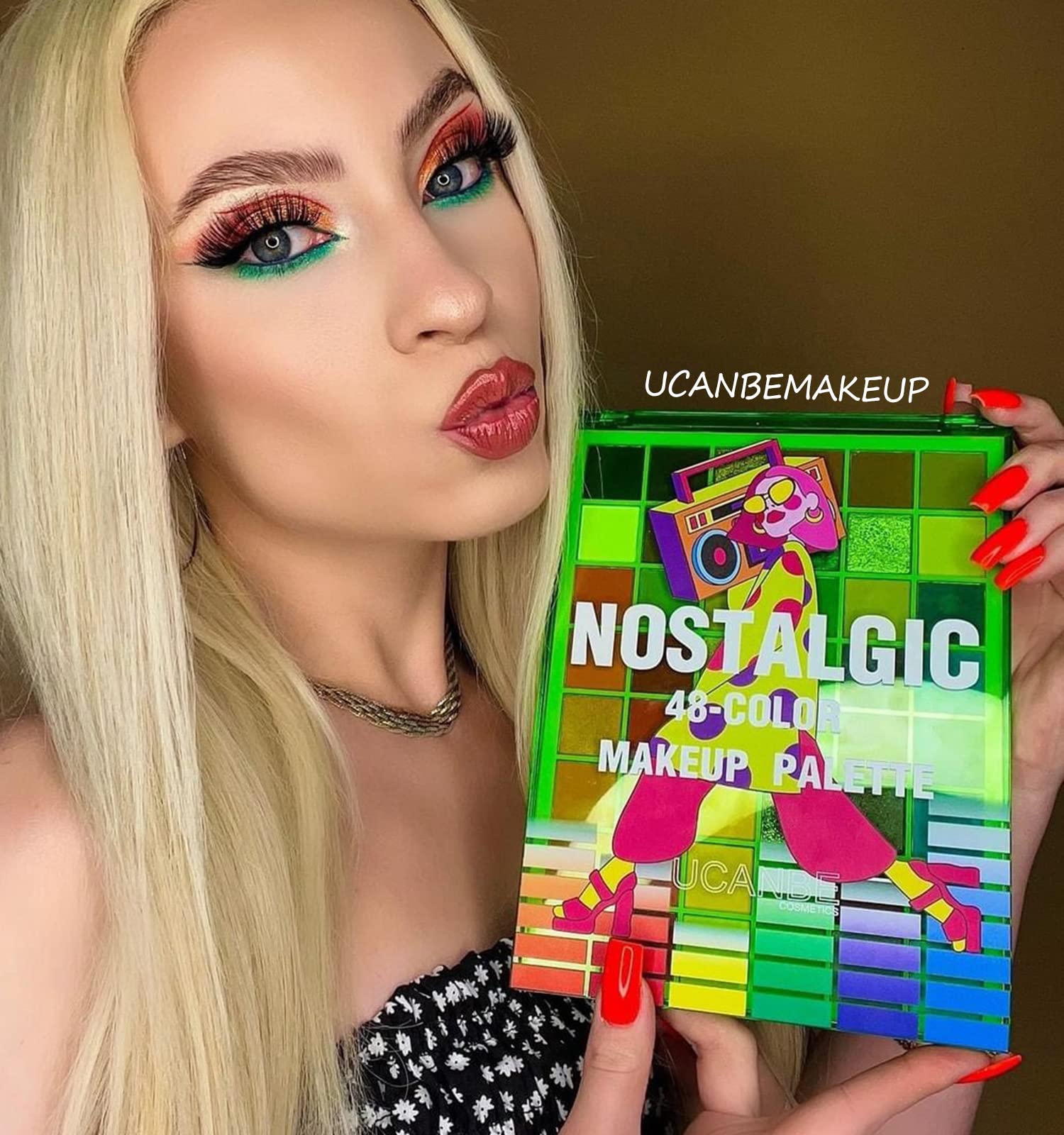 UCANBE Nostalgic Green Eyeshadow Palette - 48 Bright Bold Color Highly Pigmented Eye Shadow, Velvety Smooth Texture Matte Shimmer Glitter Eye Makeup Palletes