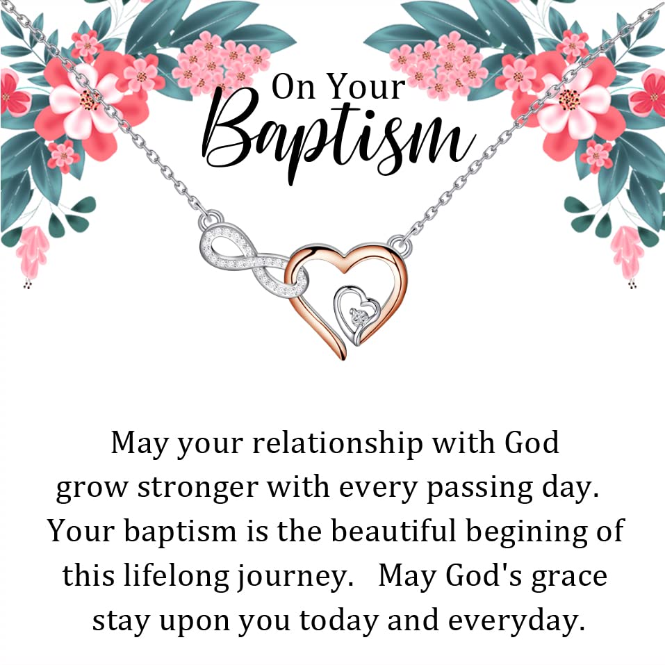 FOTAP Baptism Gift On Your Baptism Gift Baptism Jewelry Newborn Gift Double Heart Pendant Necklace Thank you Gift (Your Baptism NC)