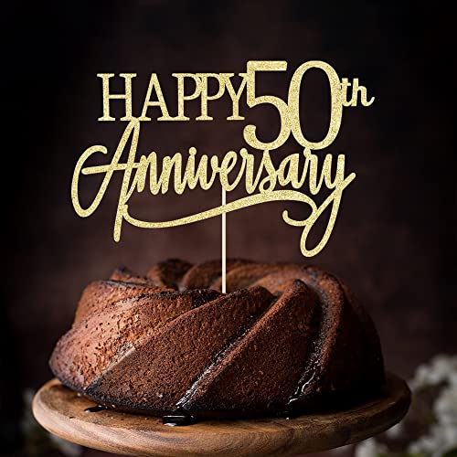 Happy 50th Anniversary Cake Topper,Gold Glitter 50th Birthday, 50Anniversary Party Decoration Supplies,Wedding Anniversary Party Decoration