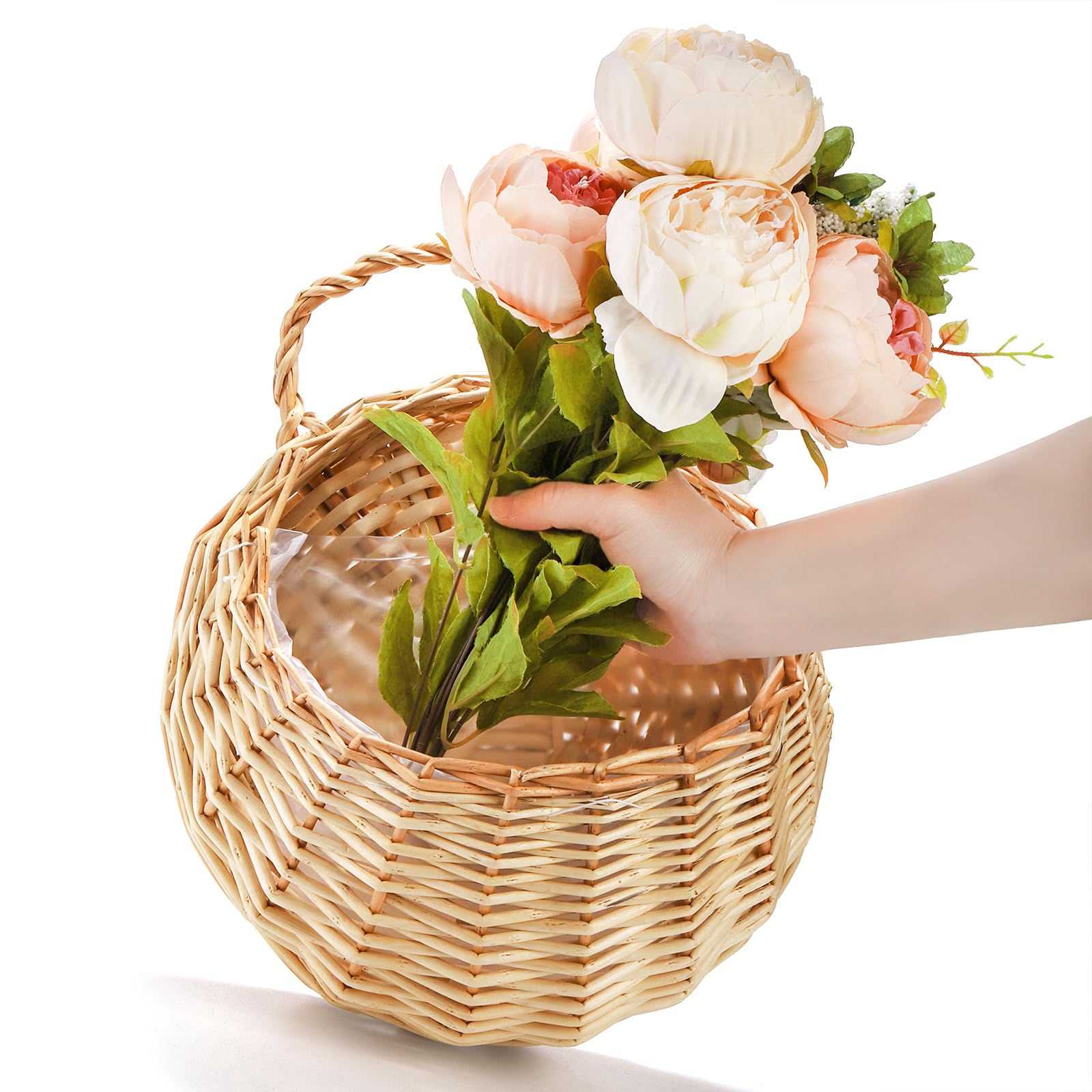 Elsjoy Hanging Wicker Basket for Plant, Decorative Wall Hanging Rattan Basket, Wicker Woven Basket Hanging Flower Basket for Front Door, Home, Garden (๐๐ฅ๐๐ง๐ญ ๐๐จ๐ญ ๐๐ง๐๐ฅ๐ฎ๐๐๐)