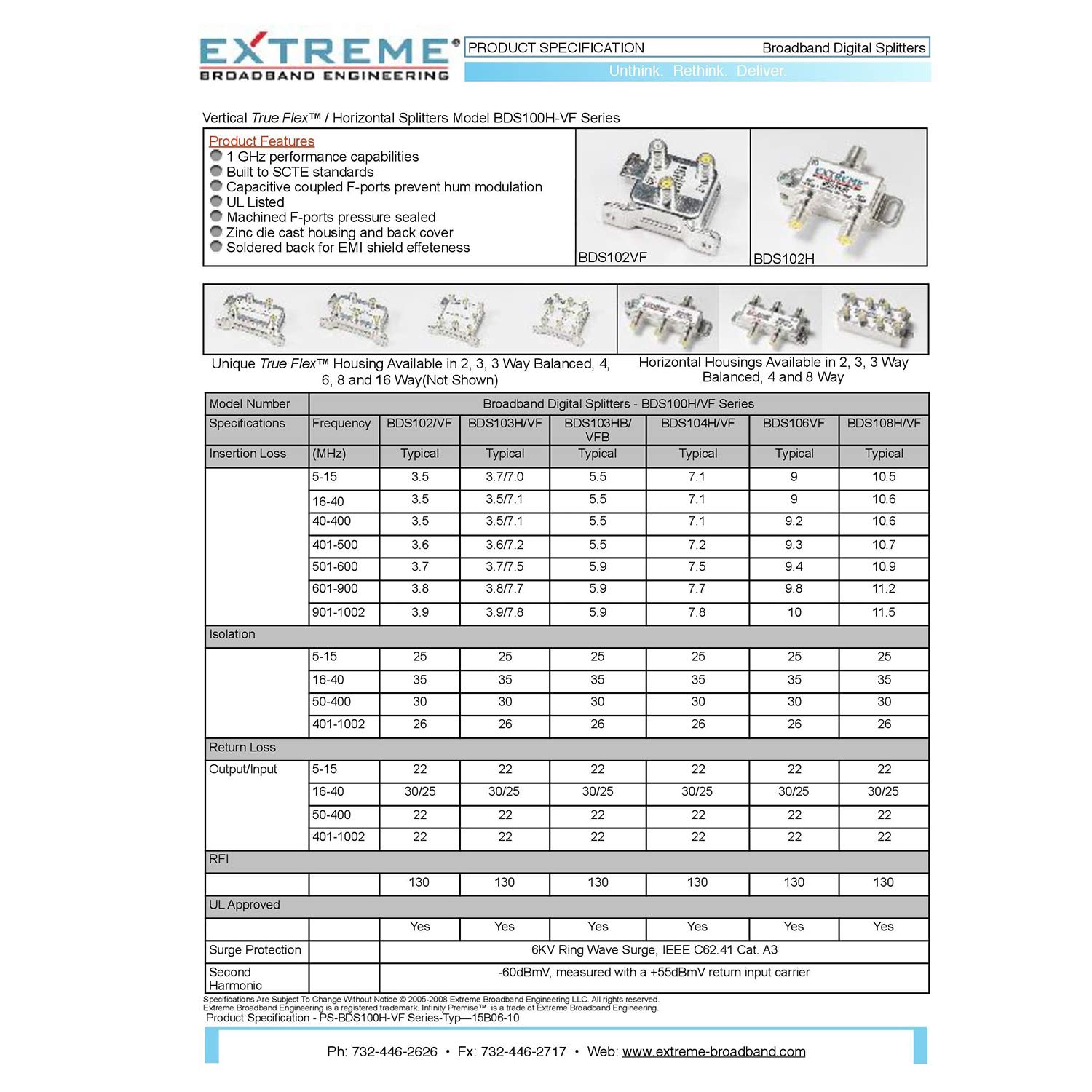 Extreme Broadband BDS103VF 3-Way Digital Splitter - Vertical Flex-Mount True Flex RG6 Coaxial Splitter