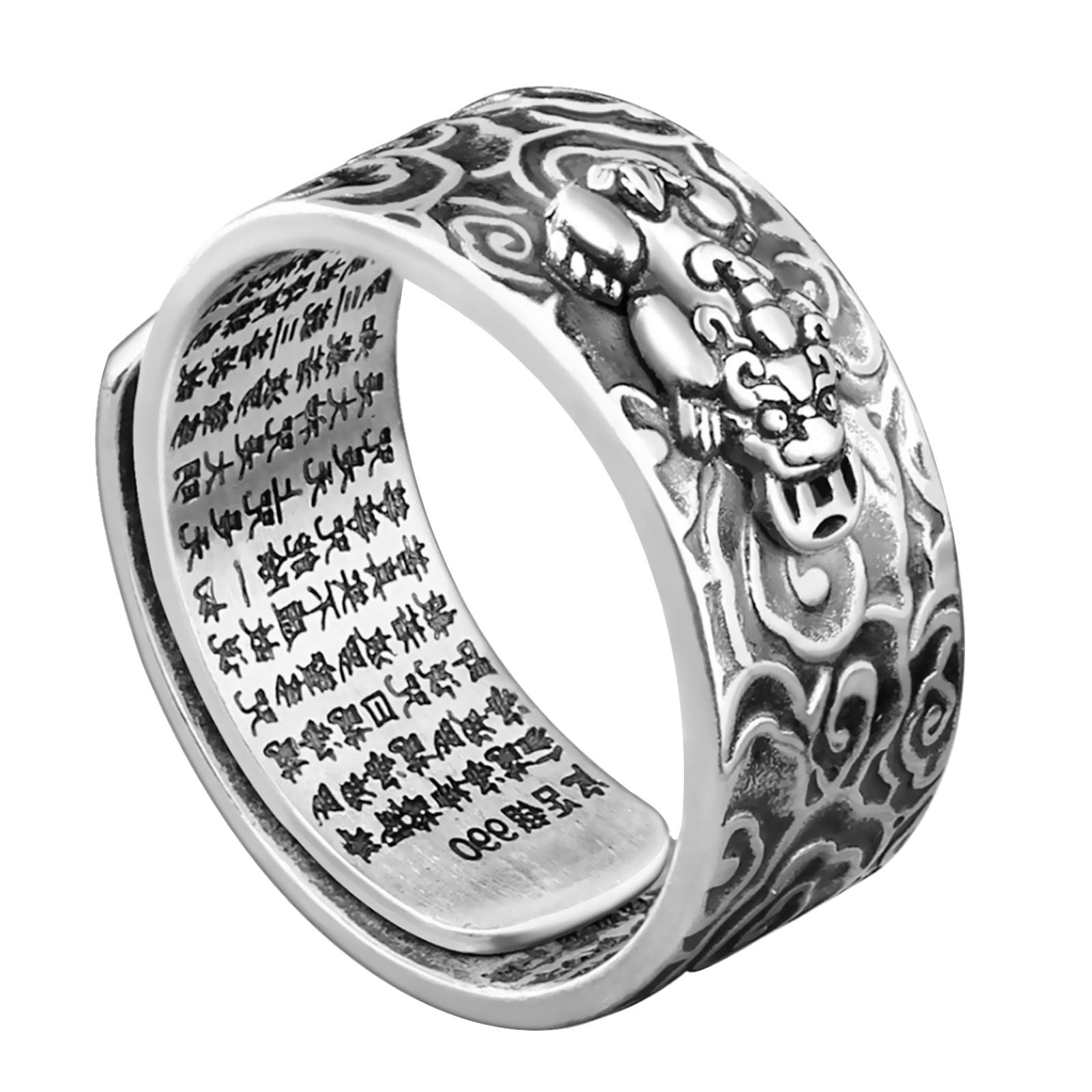 HJ HUAJ Feng Shui PiXiu Mantra Rings Protection Wealth Ring Adjustable Ring for Men Women
