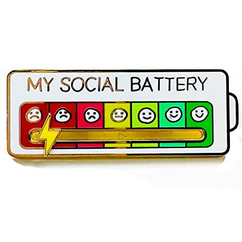 SLINHEWEI Social Battery Pin 2.0-2023 NEW funny pins,enamel pins, Mood Expressing Pin For Introverts , Perfect for 7 Days a Week! (Black)