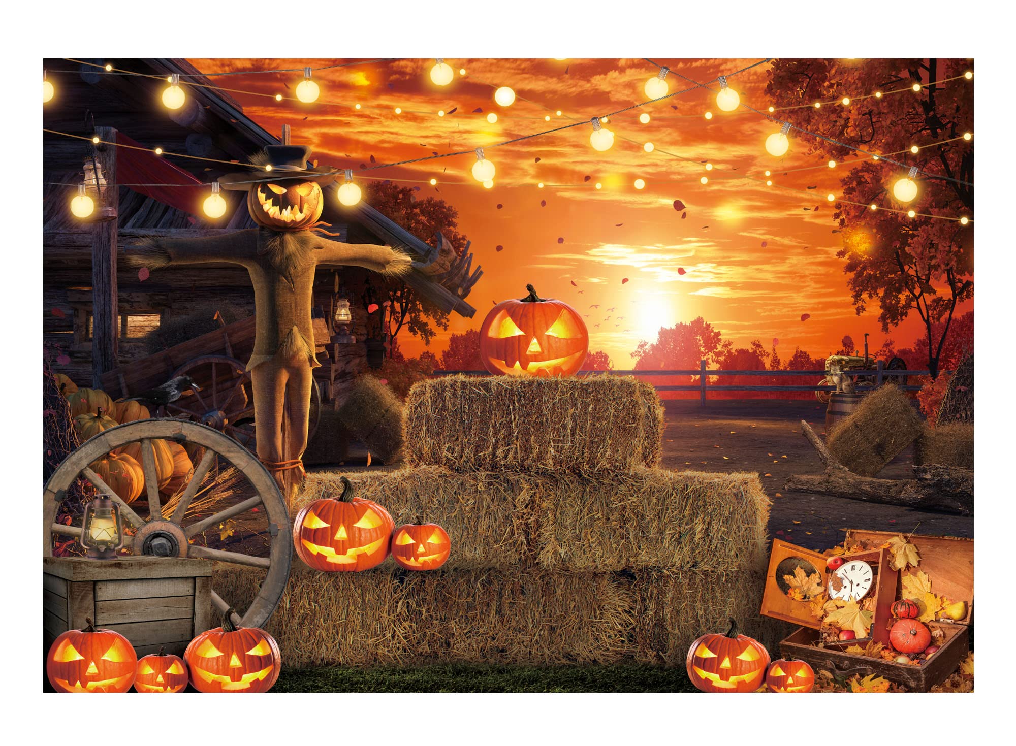 Funnytree 7x5FT Halloween Photography Backdrop Hallowmas Eve Gloomy Devil Pumpkin Scarecrow Background Horrible Scary Nightmare Party Banner Dress Up Decor Favors Gifts Photobooth Props