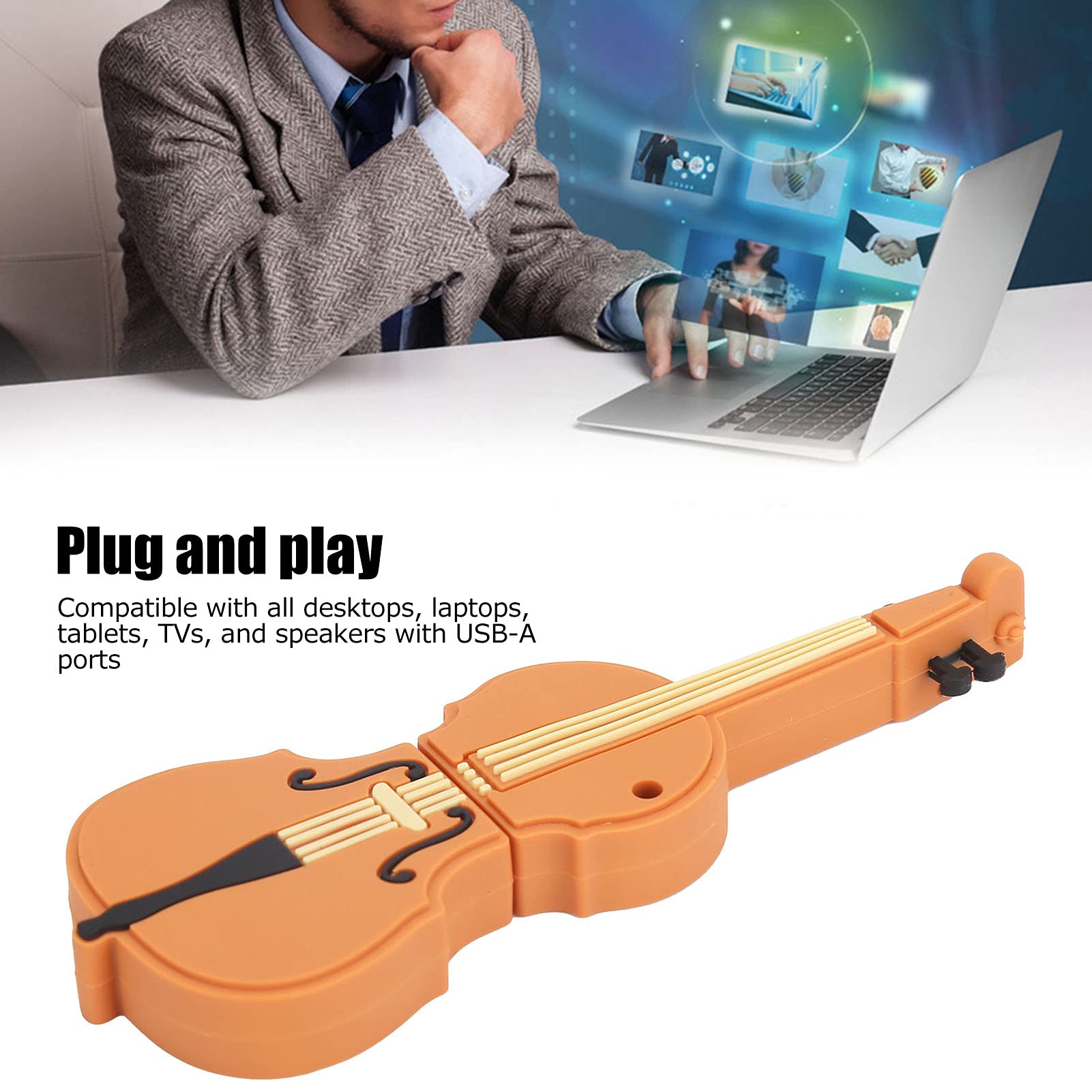 USB Flash Drive, Violin Shaped USB 2.0 Memory Stick Pen Drive Novelty Thumb Drive, Portable USB Drive Pendrive(32GB)