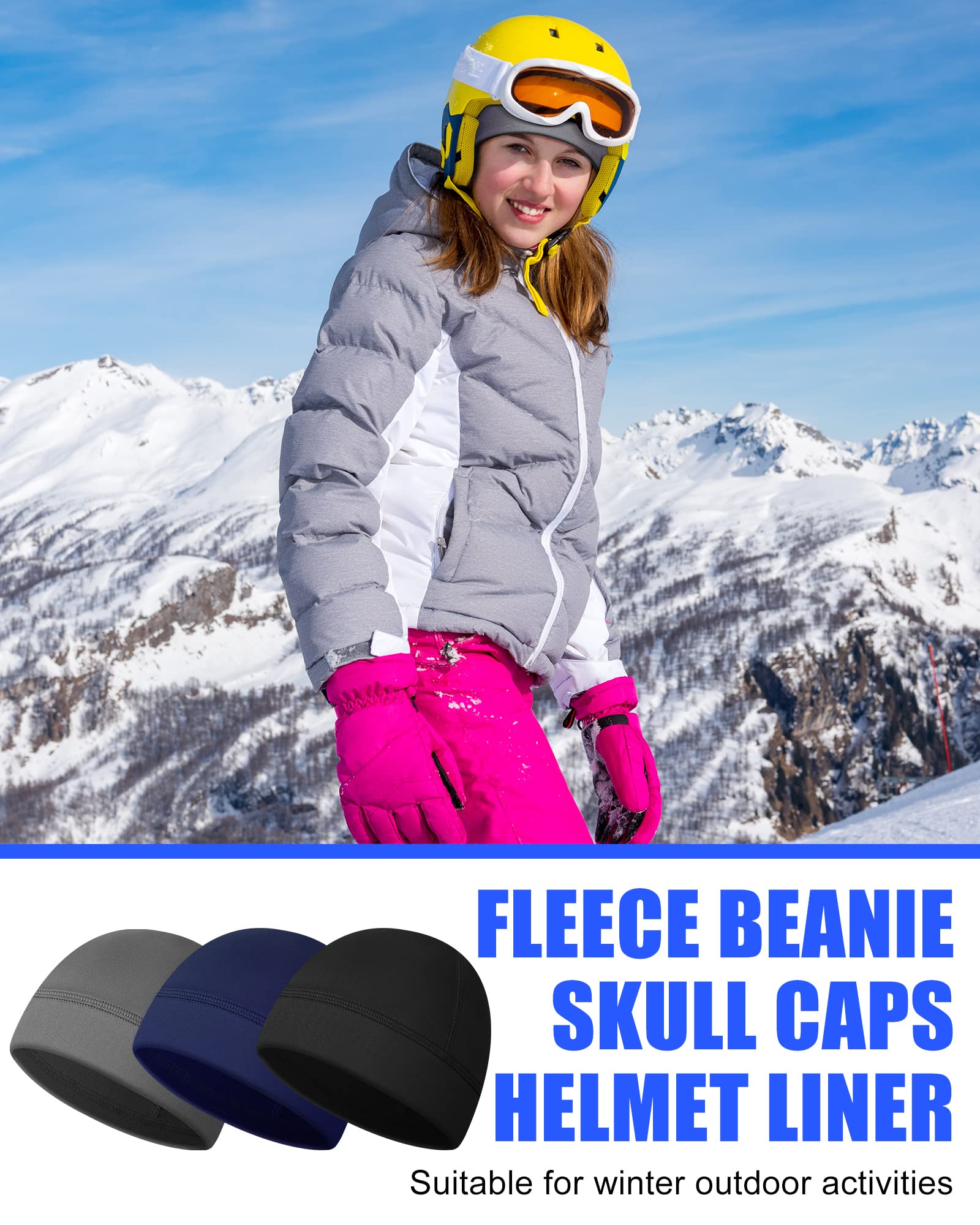 Foaincore 9 Pcs Winter Fleece Helmet Men Liners Warm Skull Cap Beanie Hats Running Cycling Hats(Black, Gray, Nay Blue, Spandex)