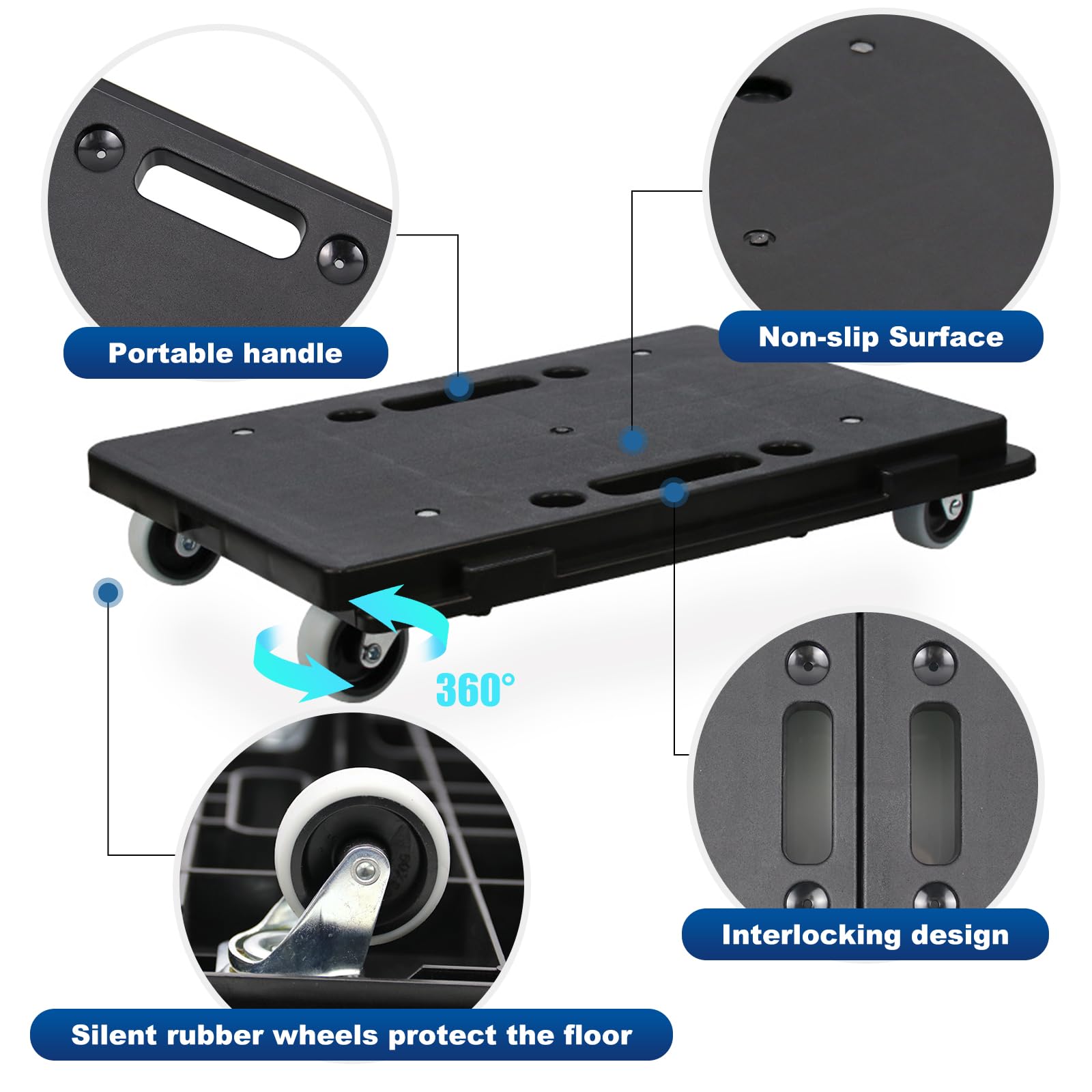 KOBSAINF Furniture Moving Dolly with Wheels,4 Wheels Heavy Duty Small Flat Dolly for Moving Heavy or Medium Gurniture,500 Lbs Capacity,16.3 x 11.4 inch Black(2PCS)