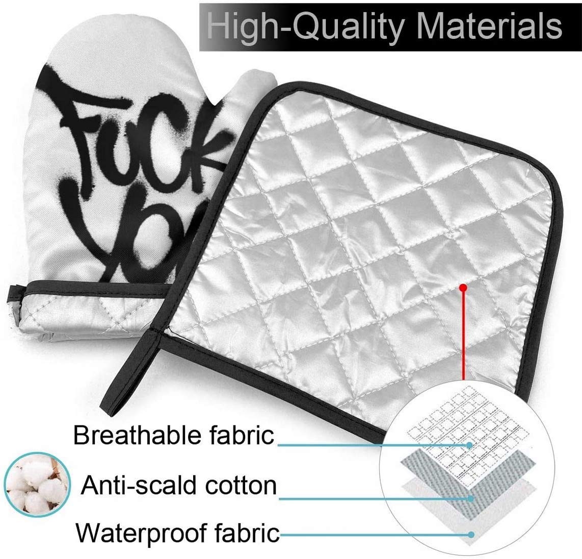 HENGE Font Graffiti Fuck You Oven Mitts and Pot Holders Sets of 2,Resistant Hot Pads,Flexible Cooking Oven Gloves for Microwave BBQ Cooking Baking Grilling