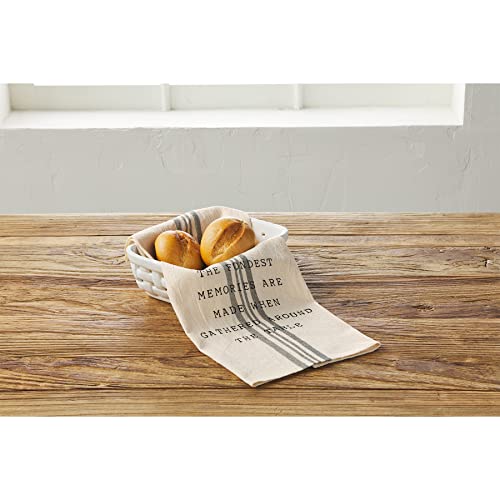 Mud Pie Ceramic Weave Serving Basket, White, basket 6" x 9" | towel 26" x 16 1/2"
