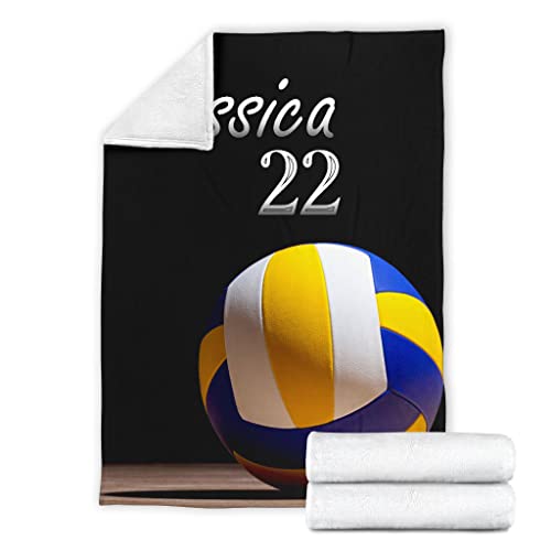 OhaPrints Custom Volleyball Black Volleyball Ball Lover Gift Personalized Name Number Soft Sherpa Throw Blankets Cozy Fuzzy Fleece Throws for Tv Sofa Couch Comfy Fluffy Blanket 30X40 50X60 60X80