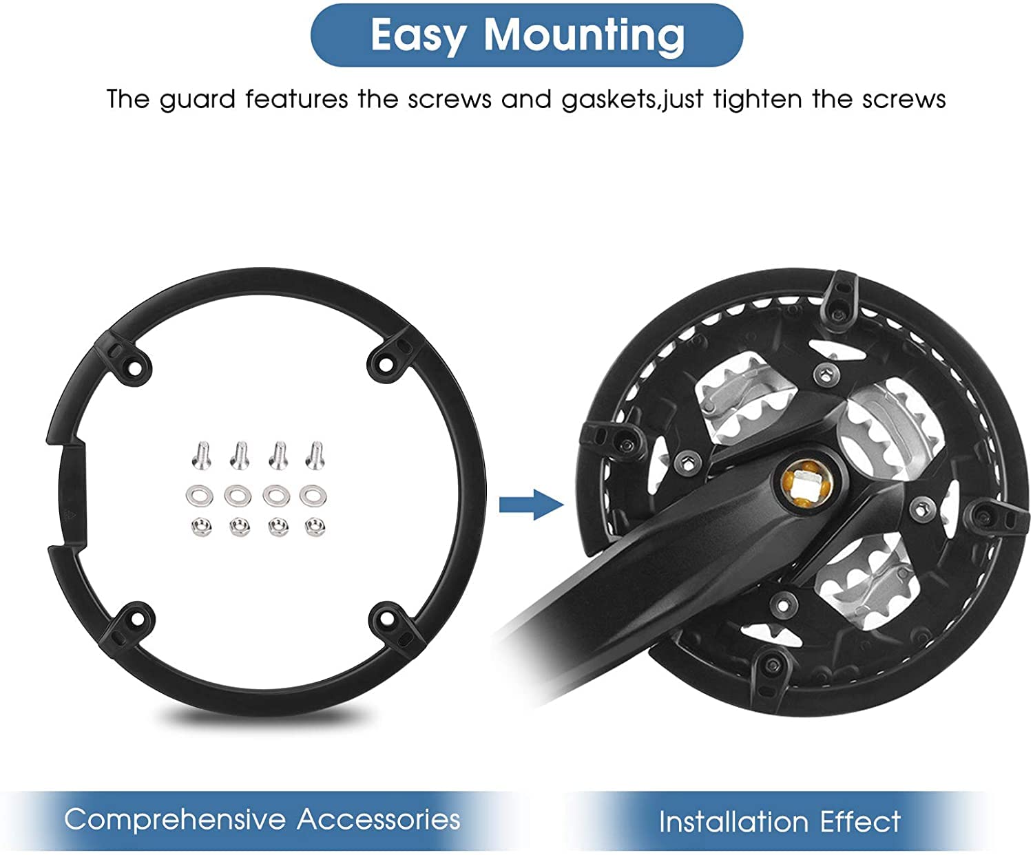 Estink Bike Chain Wheel Guard, Black Plastic Chainring Sprockets Cranksets Guard Protector Mountain Bike Chain Wheel Crankset Support Cover Accessories for 44T Chain