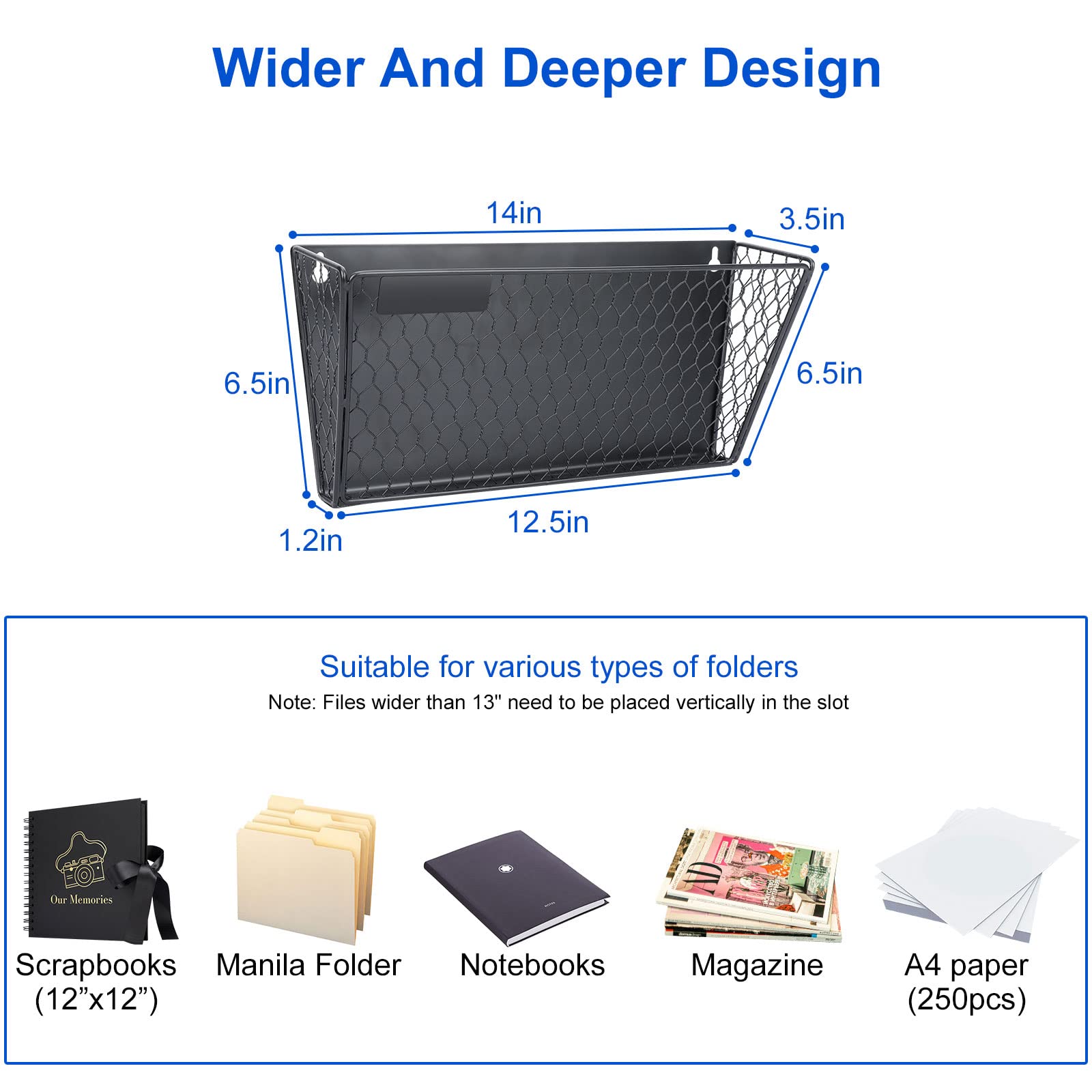 eipizx Magnetic File Holder for File Cabinets - 1 Tier Magnetic File Organizer Black Strong Magnetic Paper Mail Holder Magnetic Folder Holder for File Cabinets, Fridge, Whiteboard(3 Packs)