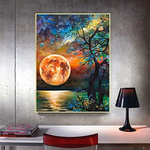 Moon Diamond Painting Kits - 5D DIY Diamonds Dots Art for Adults Full Drill Round Gem Painting Crystal Craft Kit for Adults for Wall Décor (20x16inch Moon) (20×16in, Moon)
