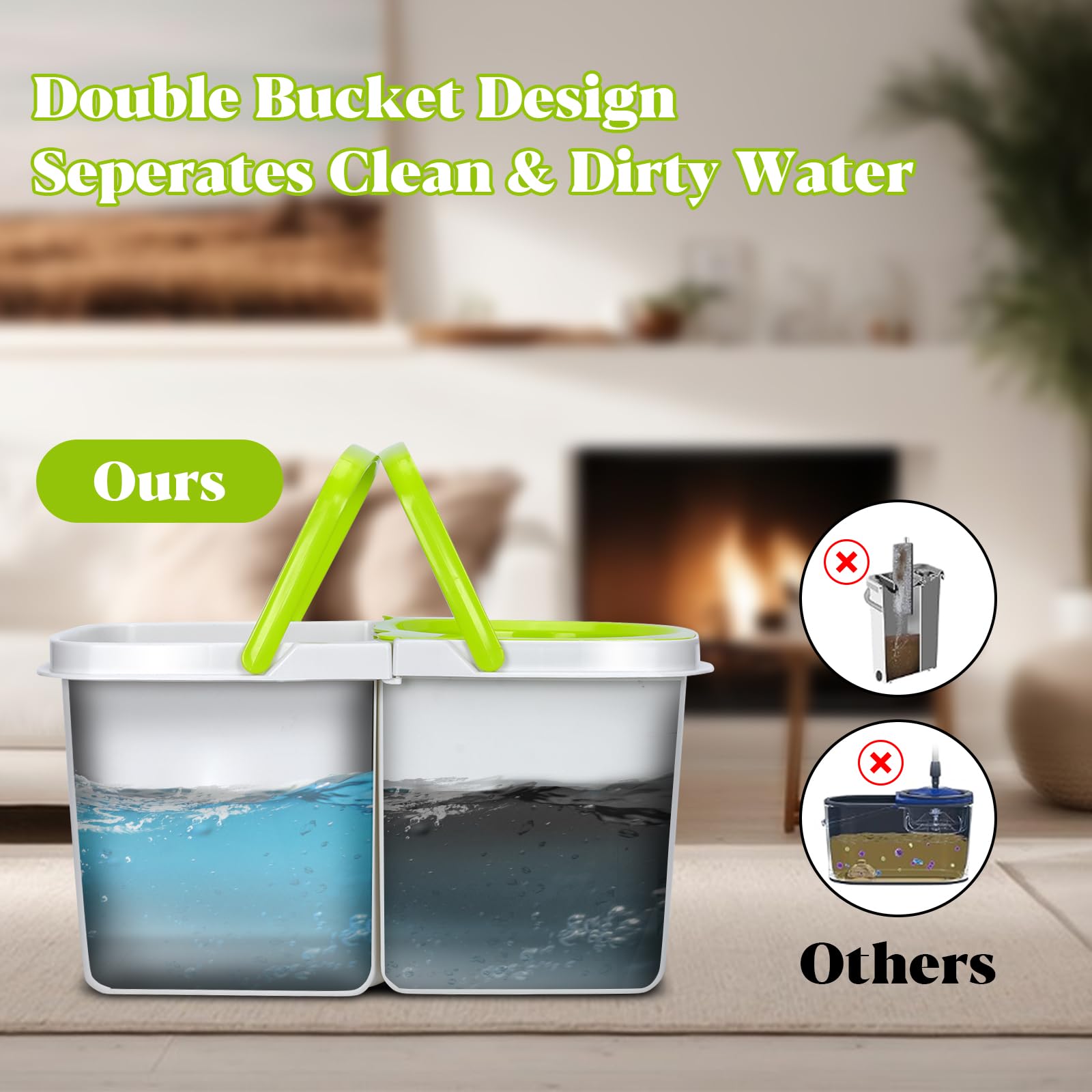 Nolopau Sponge Mop and Spin Mop Bucket with Wringer Set for Floor Cleaning, Separate Clean and Dirty Water, Self Squeeze Sponge Mop for Home Commercial Use