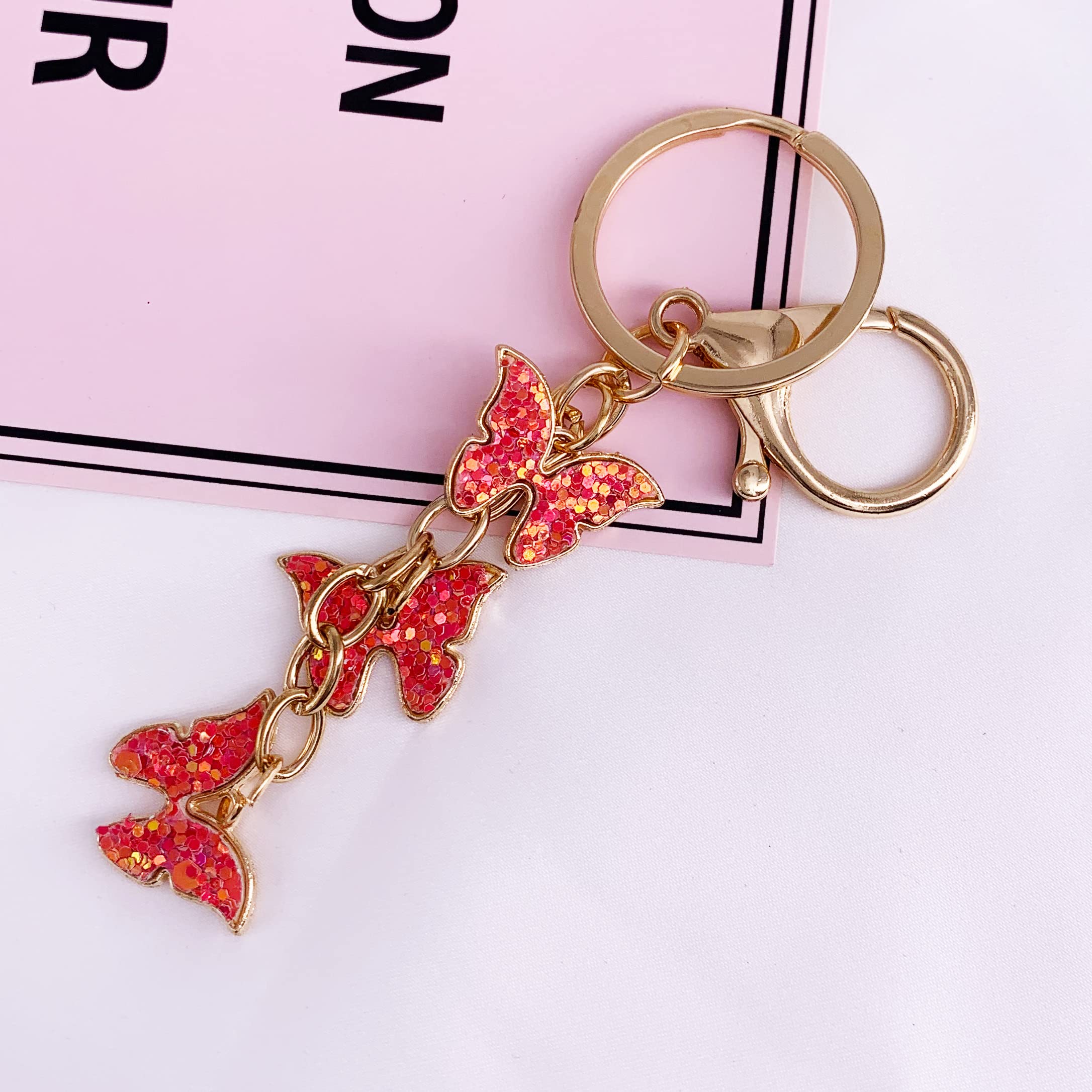 HAISWET Keychain Rose Red Butterfly Keyring for Grils Friend Bag Accessory Key Chain