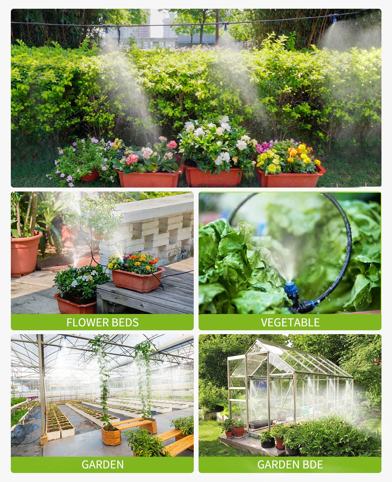 HIRALIY 59FT Greenhouse Mist Drip Irrigation Kit, Hanging Plant Watering System, Garden Watering System with 1/4" Blank Tubing and Misting Nozzles, Quick Connector Design Automatic Irrigation System