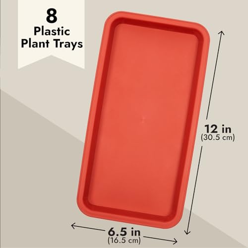 Juvale 8 Pack Plastic Plant Drip Trays for Planters, Pots, Rectangular Saucer Pans for Indoors, Outdoors (Terracotta Red, 6.5x12 in)