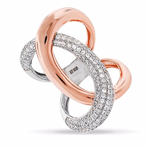 Elegant J. NY 14kt Rose Gold and Rhodium Plated Twisted Fancy Two Toned CZ Crystal Statement Ring for Women (7)