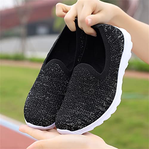 FASDNENDYS Fashion Summer Women Shoes Solid Color Casual Mesh Breathable Comfortable Lightweight Shallow Slide in Flats Black