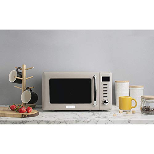 Haden Cotswold Vintage Retro 700 Watt Countertop Microwave Oven Kitchen Appliance with Turntable, Pull Handle, and 5 Power Levels, Putty