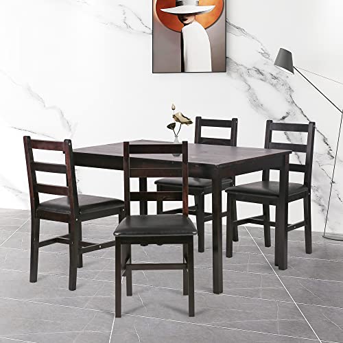 Vnewone Dining Table Set for 4,Kitchen Table and Chairs for Dining Room,Modern Wood Kitchen Set for Small Space,Dark Brown