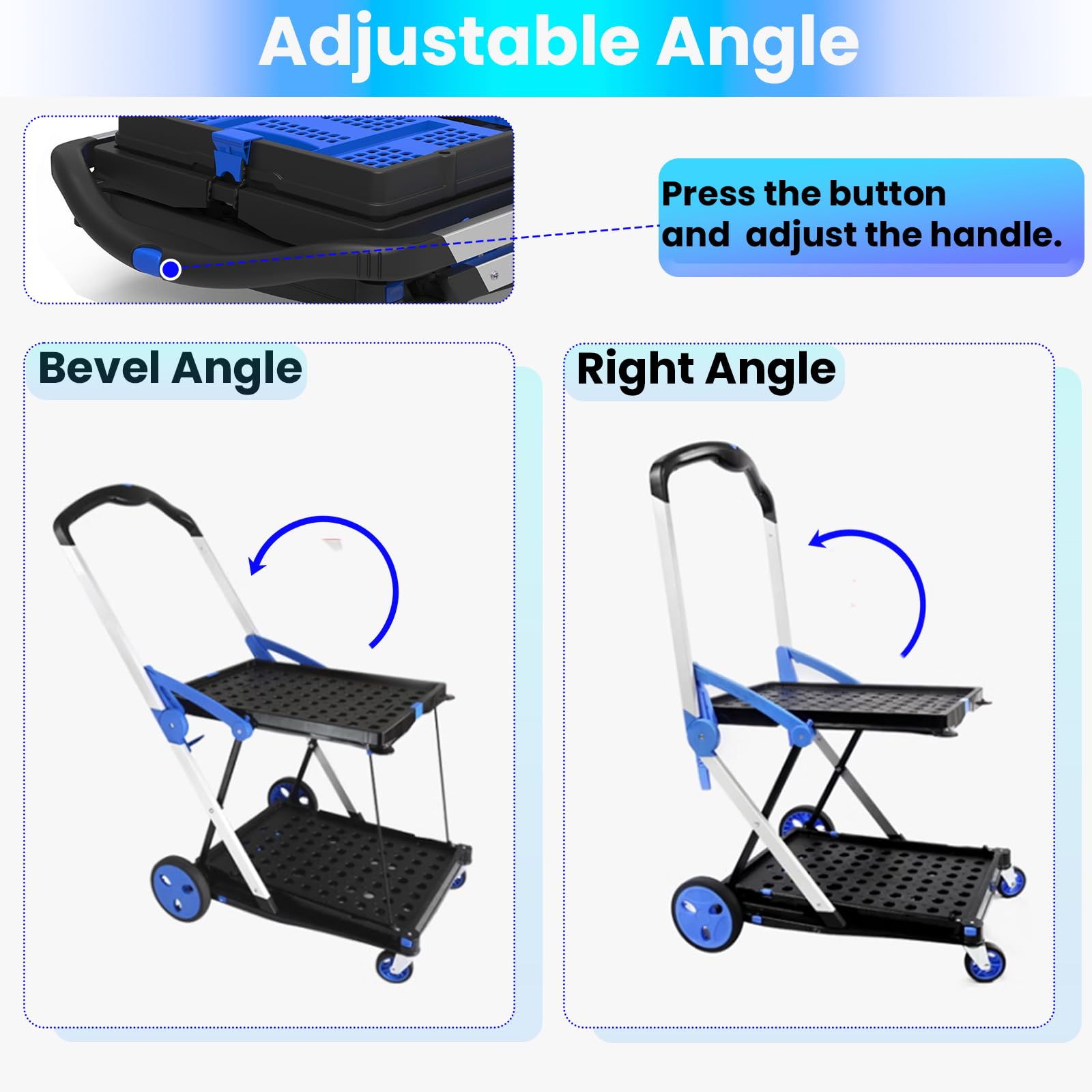 Hand Truck Dolly Foldable, 330LBS Capacity Portable Folding Hand Truck with Retractable&Adjustable Handle, Convertible Hand Cart with 4 Wheels for Heavy Duty, Collapsible Dolly Cart for Moving