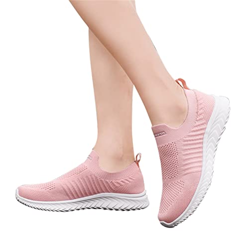 FASDNENDYS Fashion Summer Women Mesh Fly Woven Breathable Lightweight Flat Comfortable Wide Foot Womens Running Shoes Pink