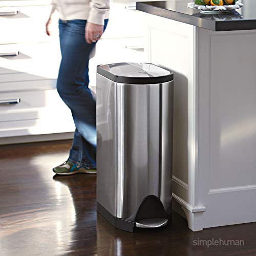 simplehuman 18 Liter/4.8 Gallon Butterfly Lid Kitchen Step Trash Can, Brushed Stainless Steel & Code V Custom Fit Drawstring Trash Bags in Dispenser Packs, 16-18 Liter/4.2-4.8 Gallon, Clear β60 Liners