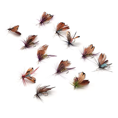 HOLPPO 12 Pcs Fly Fishing Lure,Durable Nylon Fly Lure with Hook,Easy to Carry Exquisite Workmanship Insect Water Surface Flying Bait Fishing Tool